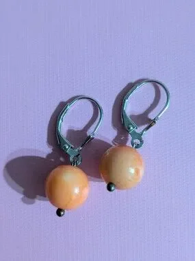 Jewelry | Orange Rose Coral Bead Drop Earrings Silver 925 Vintage Women ...